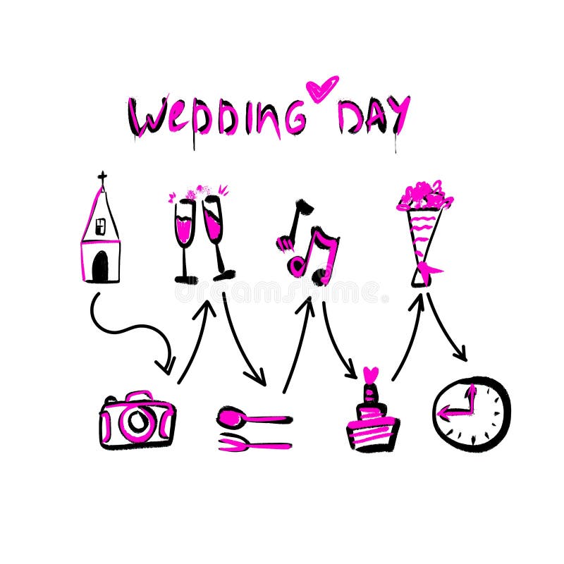 Timeline Menu on Wedding Theme Drawing. Rock N Roll Style. Stock Vector ...