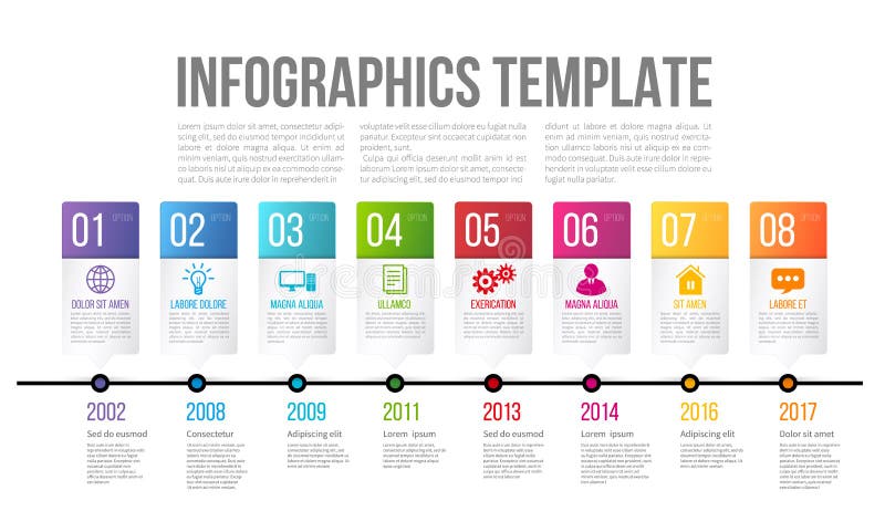 Timeline or Options Infographics Template with 8 Steps Stock Vector ...