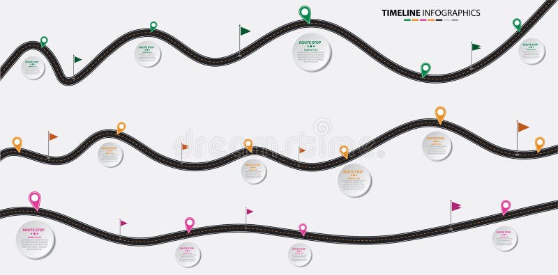 Vector Infographic Road Map with Timeline and Pins Stock Vector ...