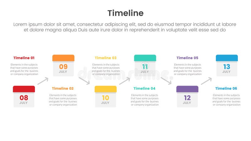 Timeline Set of Point Infographic with Date Calendar Box Linked Arrow ...