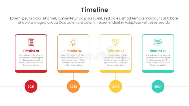 Timeline Set of Point Infographic with Outline Box and Circle Years on ...