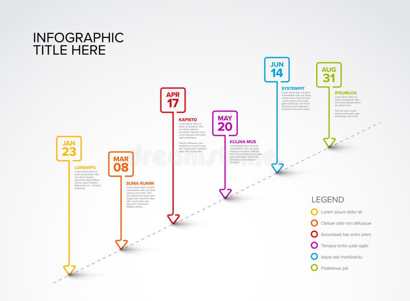 Timeline with Six Square Thin Line Droplet Pointers on a Diagonal Line ...