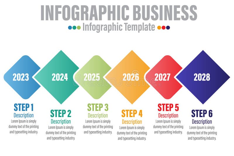 Timeline 6 Steps, Six 6 Option Shape Table Chart Elements with Steps ...