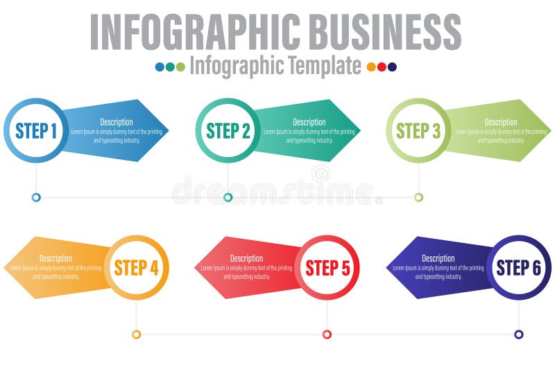 Timeline 6 Steps, Six 6 Option Shape Table Chart Elements with Steps ...