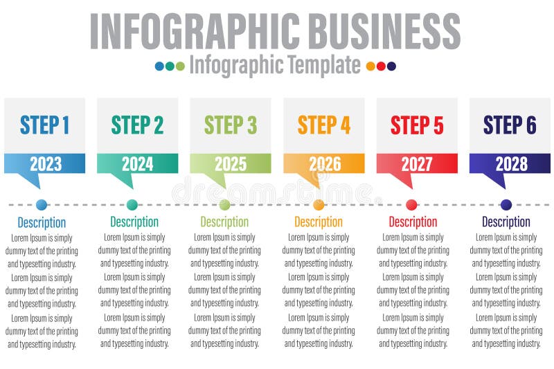 Timeline 6 Steps, Six 6 Option Shape Table Chart Elements with Steps ...