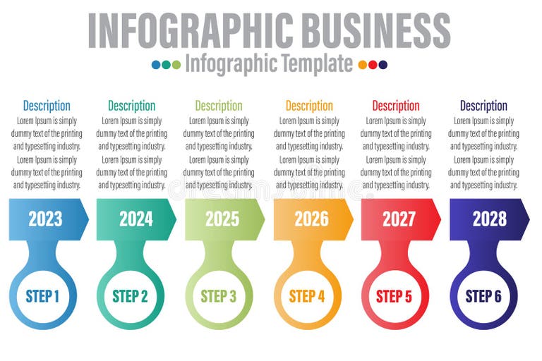 Timeline 6 Steps, Six 6 Option Shape Table Chart Elements with Steps ...