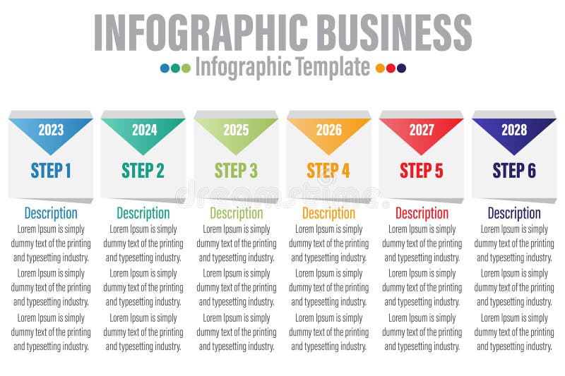 Timeline 6 Steps, Six 6 Option Shape Table Chart Elements with Steps ...