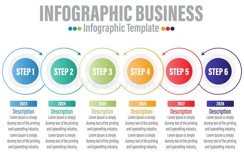 Timeline 6 Steps, Six 6 Option Shape Table Chart Elements with Steps ...