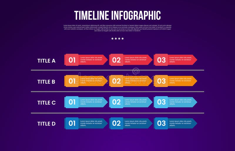Timeline Template Infographic with Big Arrow Stacked and Lined with 4 ...