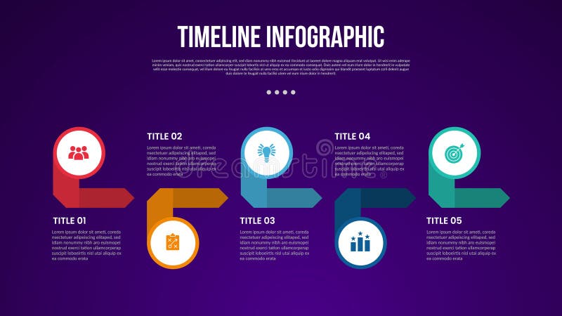Timeline Template Infographic with Big Circle and Flipped Ribbon with 5 ...