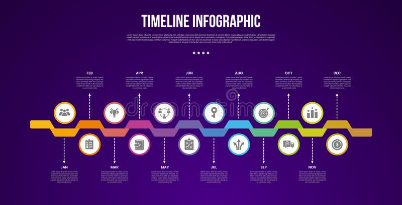 Timeline Template Infographic with Circle and Ribbon Flip with 12 Full ...