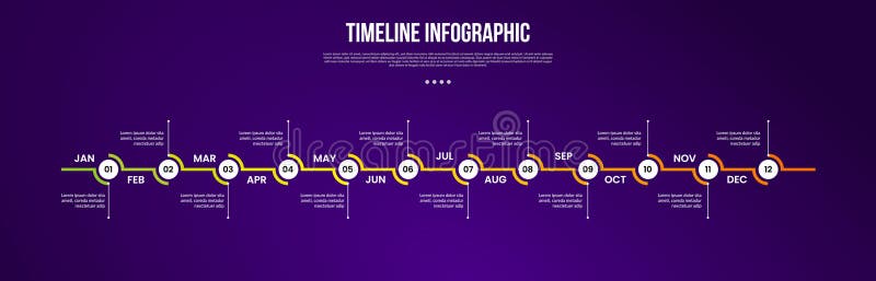 Timeline Template Infographic with Full Month Circle Line Up and Down ...