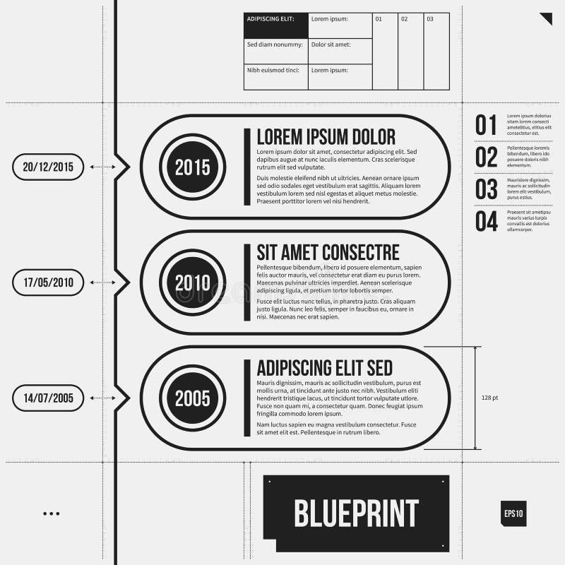 Timeline Template In Draft Style With Four Rectangle Banners Stock ...