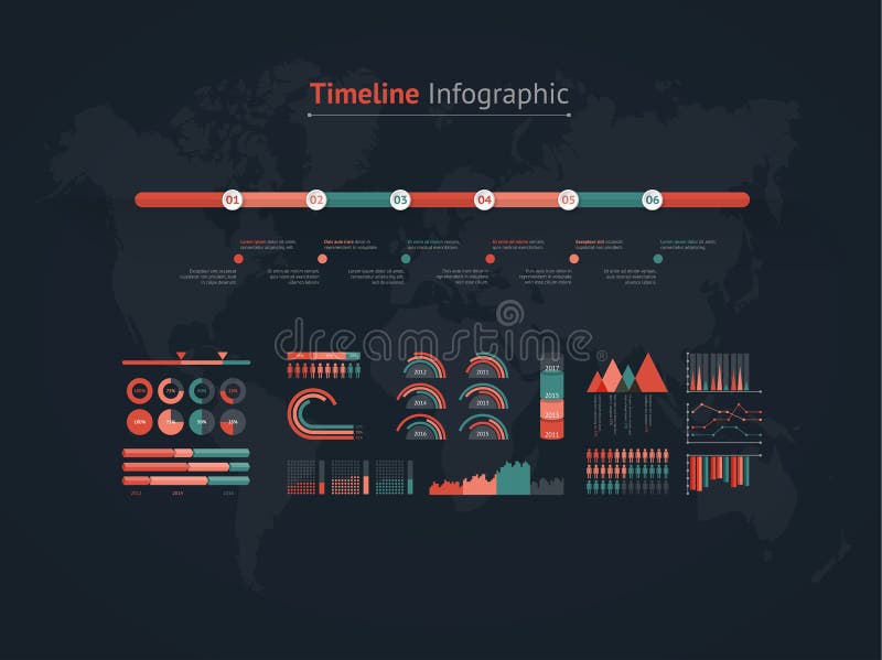 Timeline Vector Infographic. World Map Stock Vector - Illustration of ...