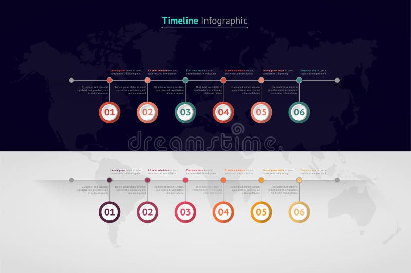 Timeline Vector Infographic. World Map Stock Vector - Illustration of ...