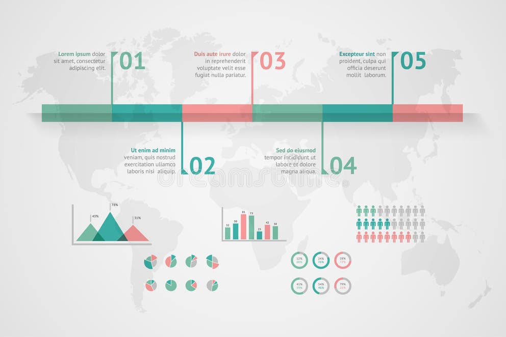 Timeline Vector Infographic. World Map Stock Vector - Illustration of ...