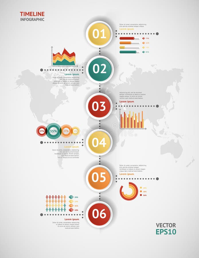 Timeline Vector Infographic. World Map Stock Vector - Illustration of ...