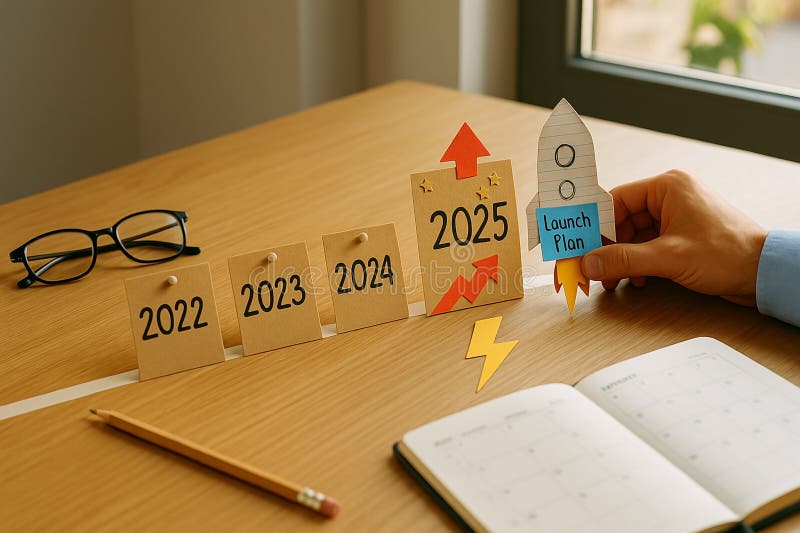 Timeline with Years Leading To 2025 Launch Plan Shown with Arrow and ...
