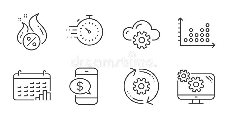 Timer, Calendar Graph and Dot Plot Icons Set. Cloud Computing, Cogwheel ...