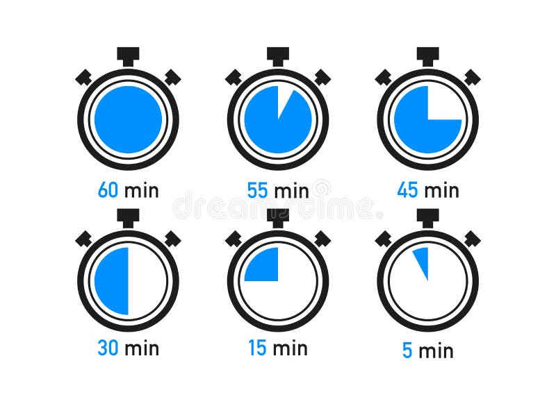 Timer, Clock, Stopwatch Isolated Blue Icons Set. Note the Time until ...