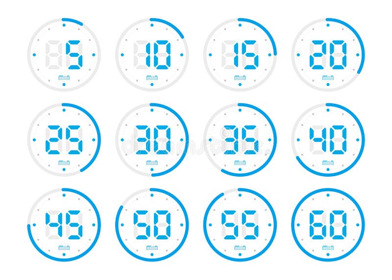 Timer, Clock, Stopwatch Isolated Set Blue Icons on White Background ...