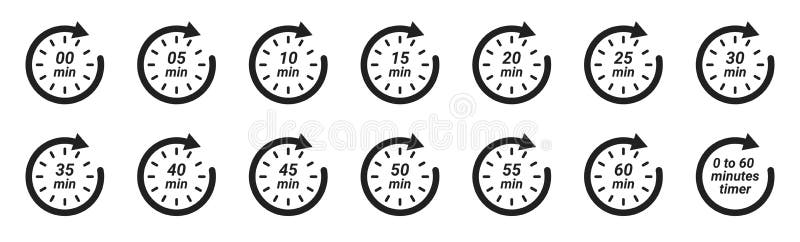 0 To 60 Minutes Arrow Timer in Clock Wise Direction Stock Vector ...