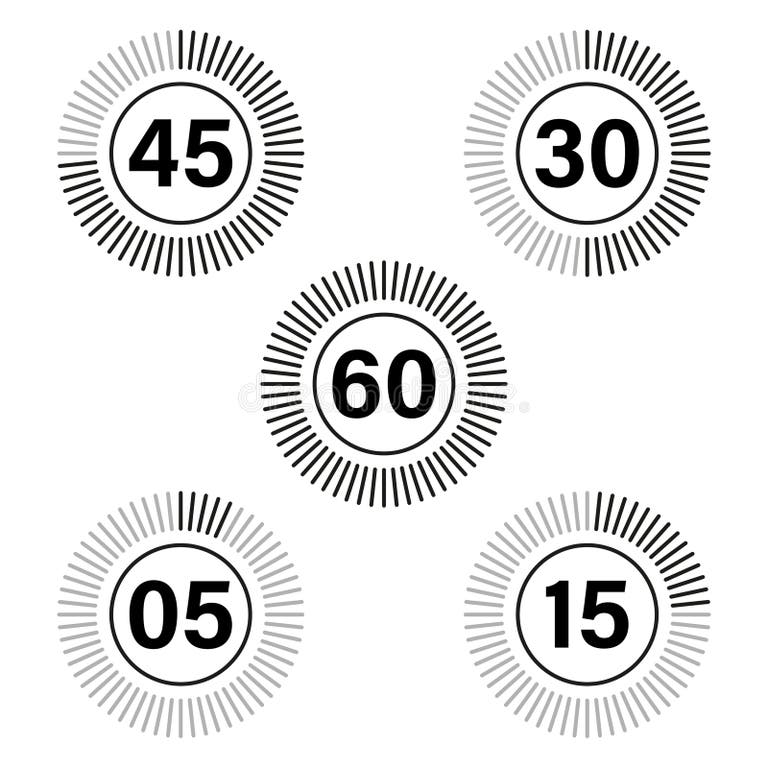 Timer Countdown Icons. Circular Time Indicators. Numbers with Radial ...
