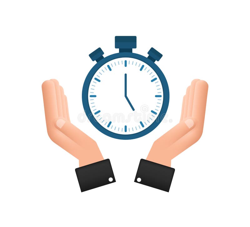 Timer in Hands on White Background. Flat Icon with Timer. Business ...