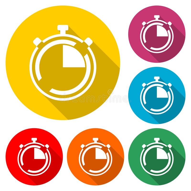 Timer Icon, Clock Icon, Color Icon with Long Shadow Stock Illustration ...