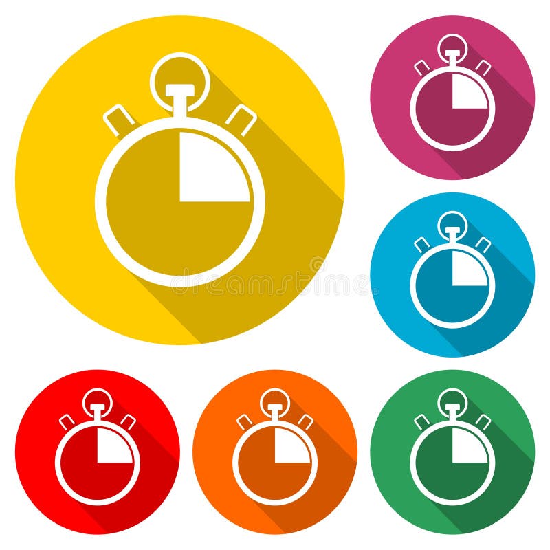 Timer Icon, Stop Watch Icon, Color Icon with Long Shadow Stock ...