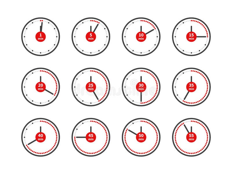 Timer Icons. Analog Clocks Dial with Red Arrows Different Positions ...