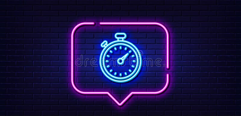 Timer Line Icon. Stopwatch Sign. Neon Light Speech Bubble. Vector Stock ...