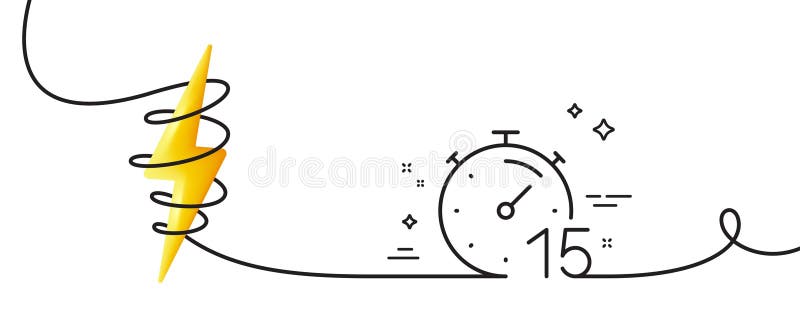 Timer 15 Minutes Line Icon. Stopwatch Time Sign. Continuous Line with ...