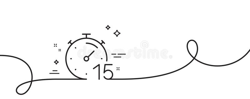 Timer 15 Minutes Line Icon. Stopwatch Time Sign. Continuous Line with ...