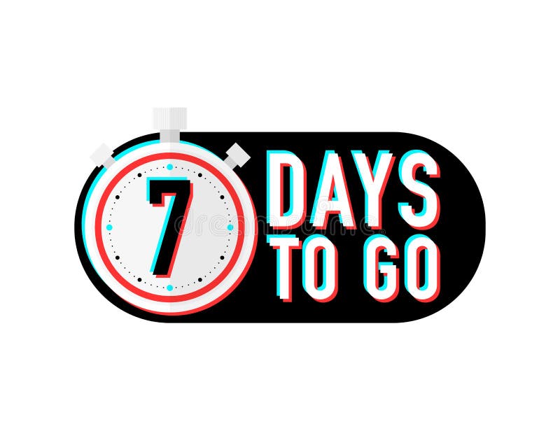 Seven Days To Go. Flat Style on White Background. Countdown Timer ...