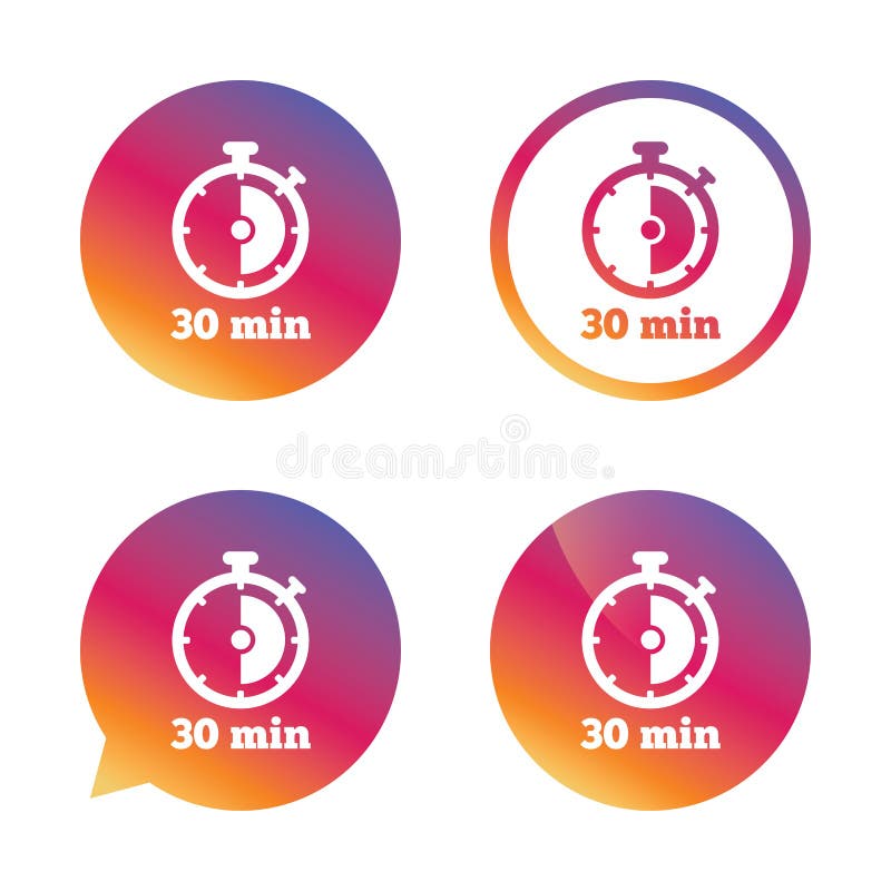 Timer Sign Icon. 30 Minutes Stopwatch Symbol Stock Vector ...