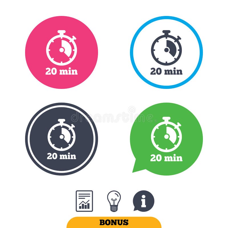 Timer Sign Icon. 20 Minutes Stopwatch Symbol Stock Vector ...