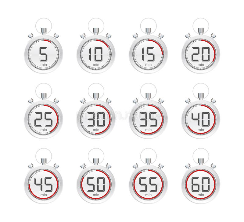 Timer, Stopwatch Icons Set 10 20 30 40 50 60 Minutes. Cooking Time ...