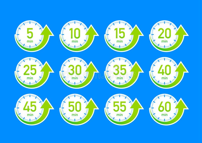 Timer, Stopwatch Icons Set 10 20 30 40 50 60 Minutes. Cooking Time ...