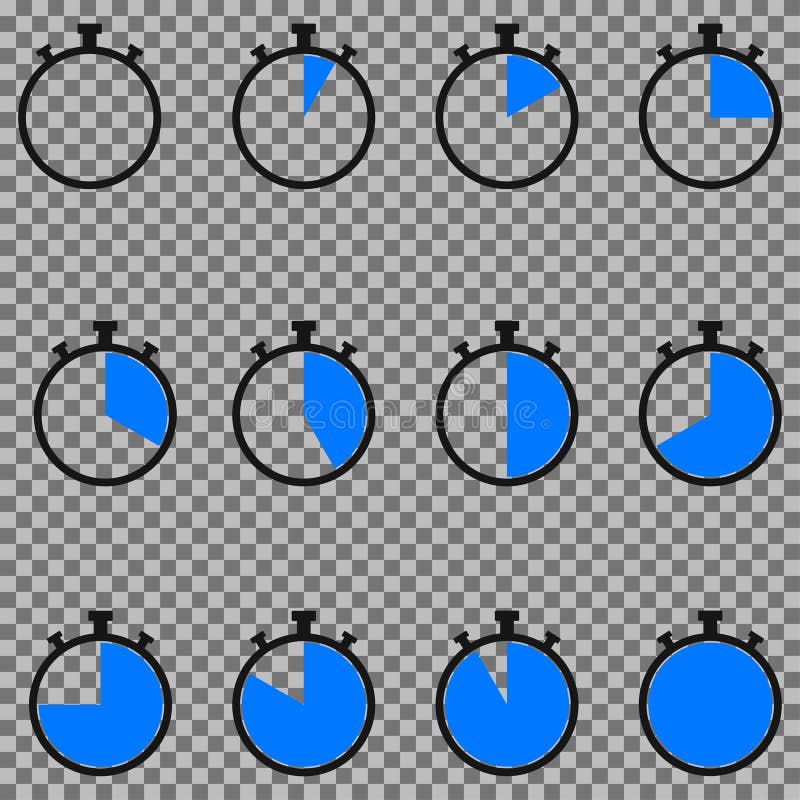Timer Vector Icon Set, Blue Stopwatch Set on Transparent Background ...