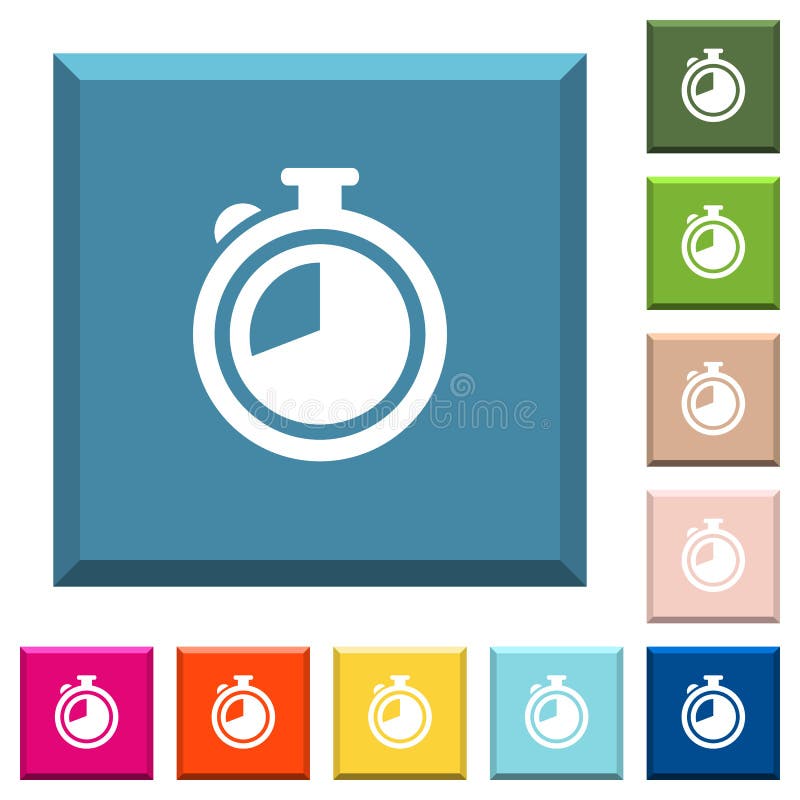 Timer White Icons on Edged Square Buttons Stock Vector - Illustration ...