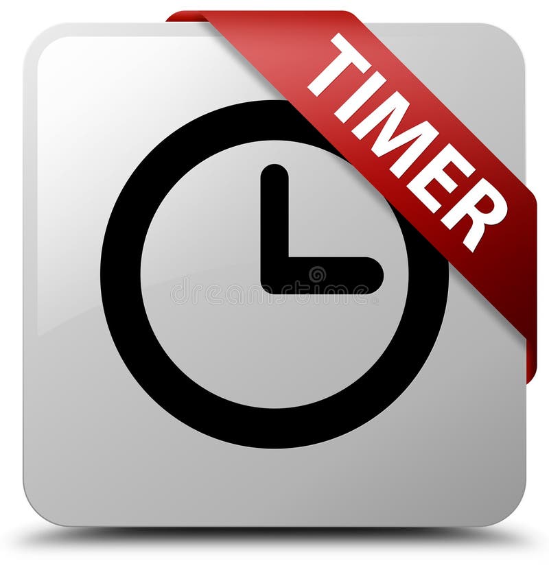 Timer White Square Button Red Ribbon in Corner Stock Illustration ...