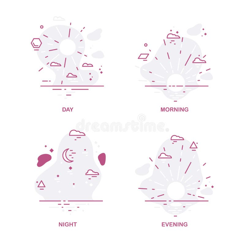 Times of Day Icon Set. Line Style Hand Drawn Stock Vector ...