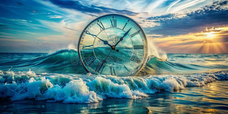 Times Flow Reflected a Double Exposure of Clock Faces and Water Waves ...