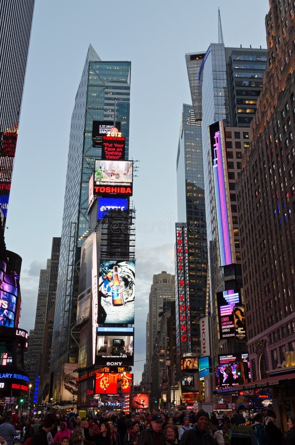 Times Square at dusk editorial stock image. Image of manhattan - 24910679