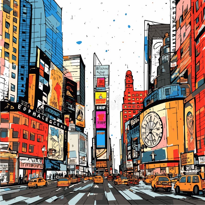 Times Square. Times Square Hand-drawn Comic Illustration. Vector Doodle ...