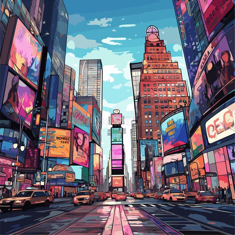 Times Square Drawing Stock Illustrations – 609 Times Square Drawing ...