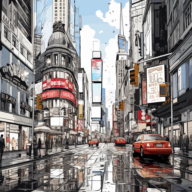 Times Square Drawing Stock Illustrations – 614 Times Square Drawing ...
