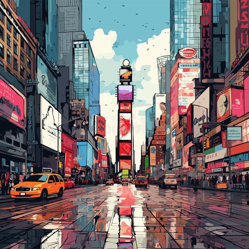 Times Square. Times Square Hand-drawn Comic Illustration. Vector Doodle ...