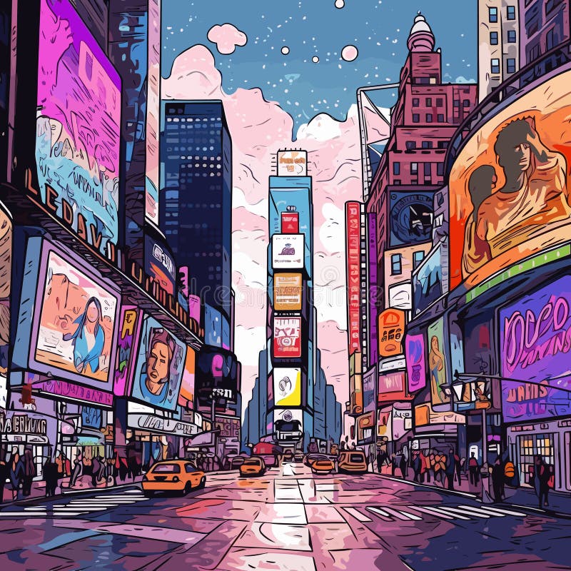 Times Square Drawing Stock Illustrations – 608 Times Square Drawing ...